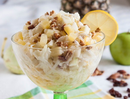 Apple Pineapple Salad with Kohlrabi, Pecans and Raisins